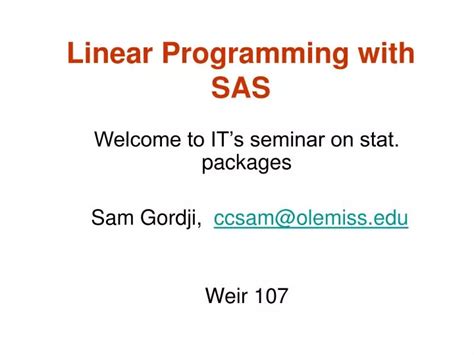 Ppt Linear Programming With Sas Powerpoint Presentation Free Download Id853533