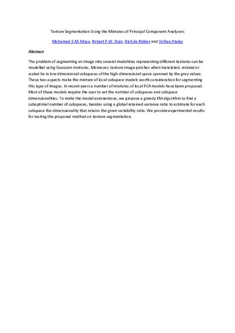 Pdf Texture Segmentation Using The Mixtures Of Principal Component Analyzers Mohamed Mahdi