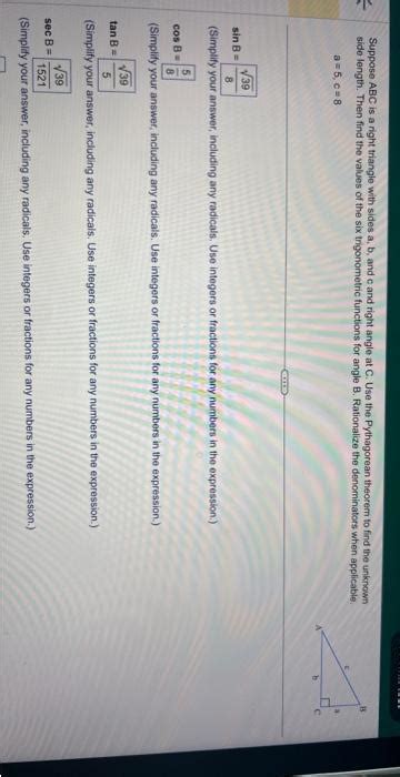 Solved Suppose ABC Is A Right Triangle With Sides A B And Chegg