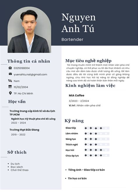 Hồ Sơ Online Nguyễn Anh Tú Nhân Viên Nhân Viên Pha Chế Hoteljobvn