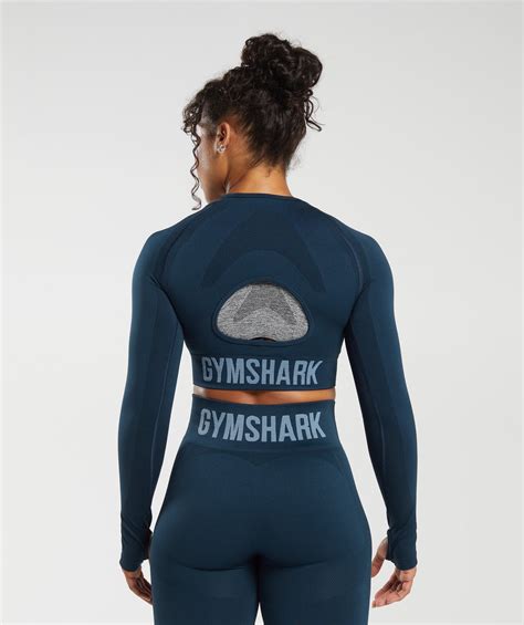 Gymshark Flex Long Sleeve Crop Navy Denim Blue Gymshark