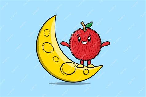 3d 현대적인 디자인 삽화에서 초승달 위에 서 있는 귀여운 만화 리치 캐릭터 프리미엄 벡터