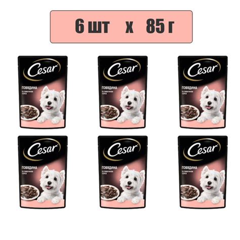 (6 ШТ.) х 85 гр, Влажный корм для собак Cesar Adult "Говядина в ...