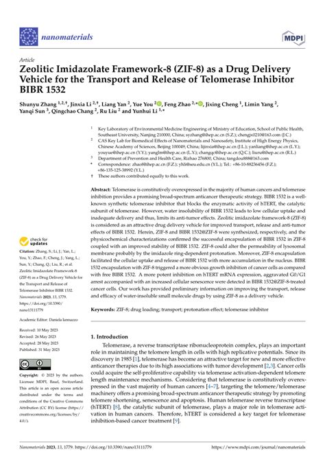 Pdf Zeolitic Imidazolate Framework 8 Zif 8 As A Drug Delivery Vehicle For The Transport And
