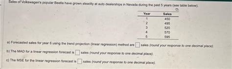 Solved A Forecasted Sales For Year 6 Using The Trend Chegg Com