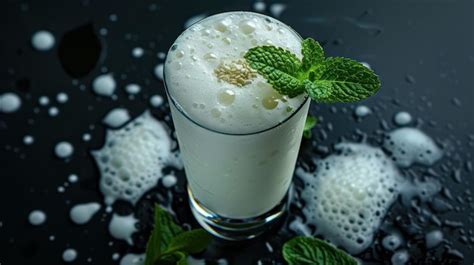 Ayran Drink Topped With Mint Leaves Premium Ai Generated Image