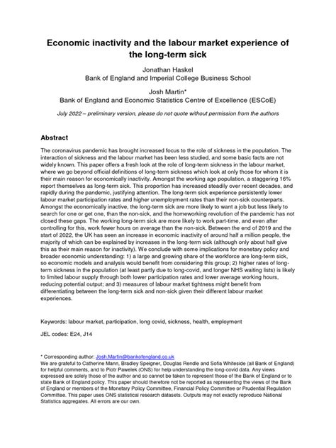Haskel Martin Sickness Inactivity V2 Pdf Unemployment Labour