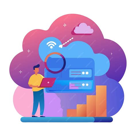 data analysis and cloud computing concept with servers and users