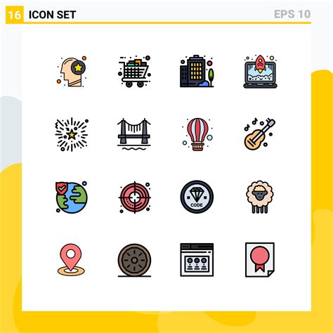 16 Thematic Vector Flat Color Filled Lines And Editable Symbols Of