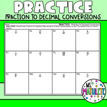 Practice Fraction To Decimal Conversions Repeating Terminating