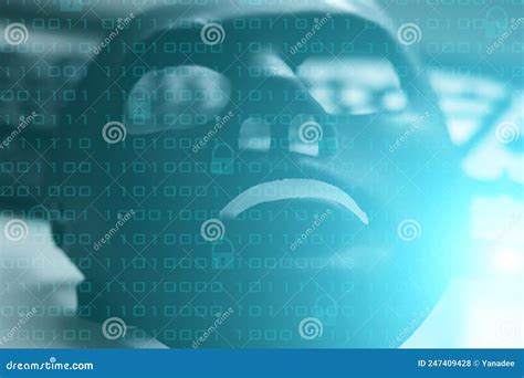 The Hacker In A Mask Hacks The Computer System Zeros And Ones Are