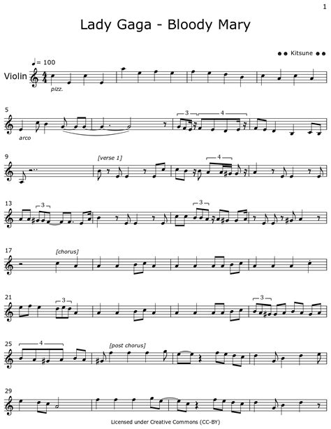 Lady Gaga Bloody Mary Sheet Music For Violin
