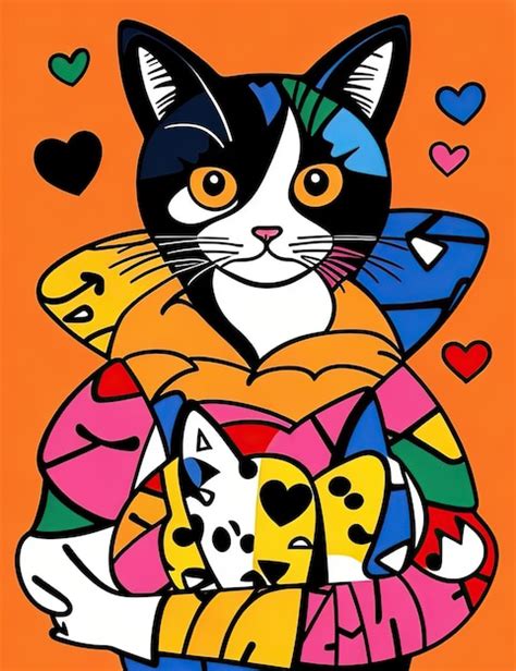 Arte Estilo Romero Brito Con Gatos Foto Premium