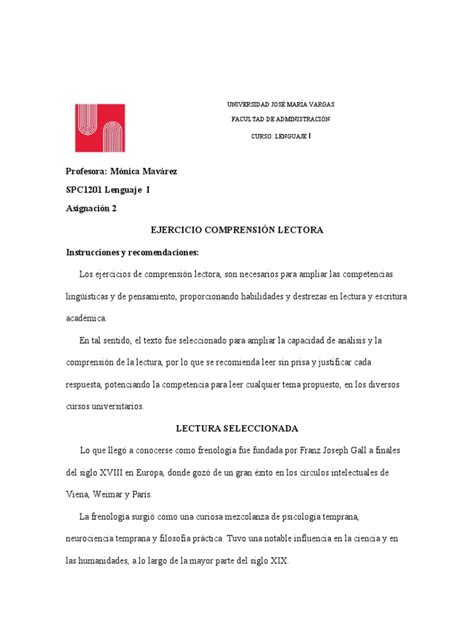 Ejercicio De Comprensión Lectora Anthony Hernandez Pdf Mente Cerebro