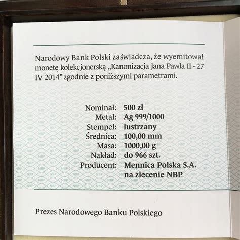 500zł moneta Kanonizacja Jan Paweł II Jana Pawła 2 7525156710