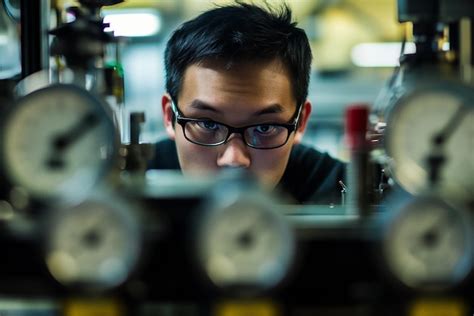 Factory Worker Calibrating Precision Equipment Premium AI Generated Image