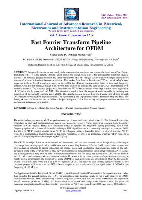 Pdf Fast Fourier Transform Pipelinearchitecture For Ofdm