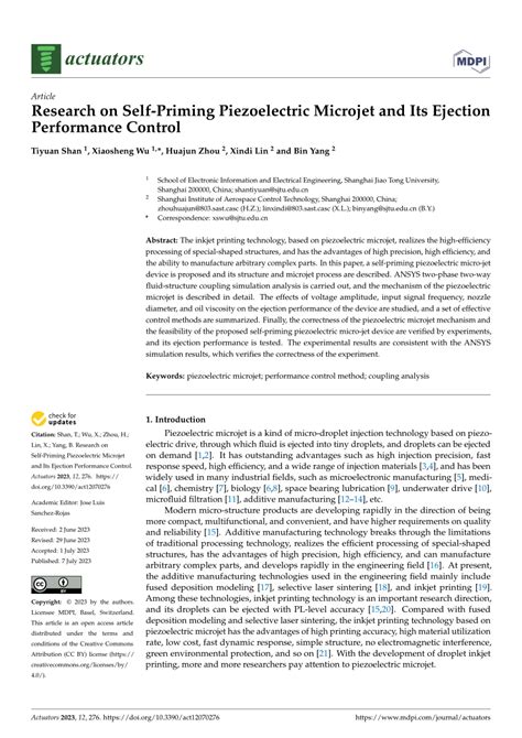 Pdf Research On Self Priming Piezoelectric Microjet And Its Ejection