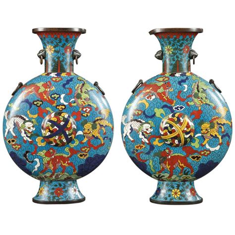 Pair Of China Champleve Enameled Flasks 19th Century For Sale At 1stdibs