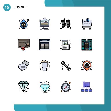 User Interface Pack Of 16 Basic Flat Color Filled Lines Of New Shopping Cart Processing