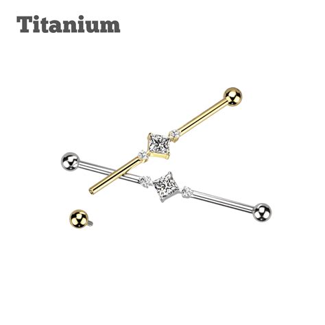 Titanium Square Gem Industrial Barbell