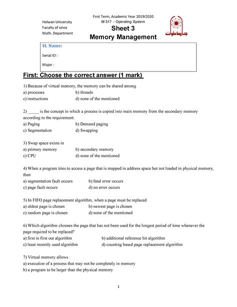 OS Sheet 4 O S First Term Academic Year 2019 2020 M 317