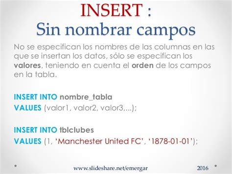 Sentencia Sql Insert