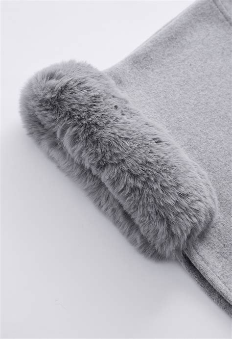Self Tie Bowknot Faux Fur Poncho In Grey Retro Indie And Unique Fashion