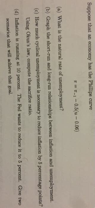 solved suppose that an economy has the phillips curve pi