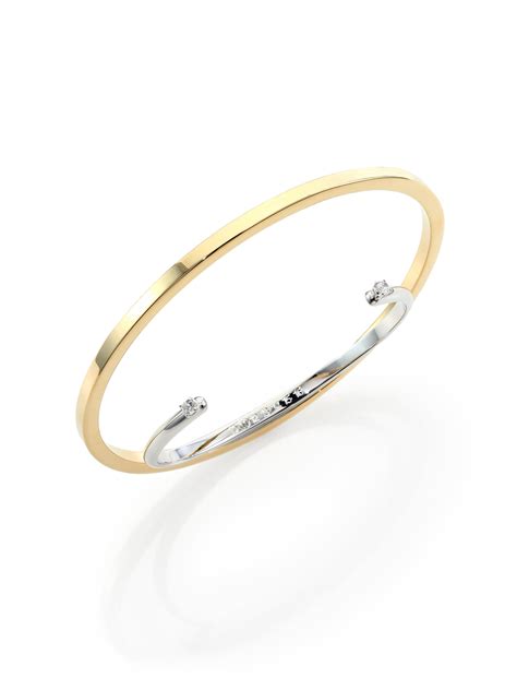Maison Margiela Two Tone Cuff And Bangle Bracelet In Gold Lyst