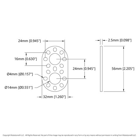 1105 Series Round End Pattern Plate 2 Hole 56mm Length Gobilda