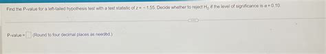 find the p value for a left tailed hypothesis test