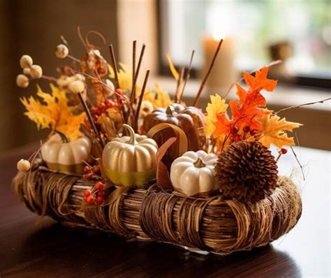 Premium Ai Image A Diy Thanksgiving Centerpiece Made Of Recycled