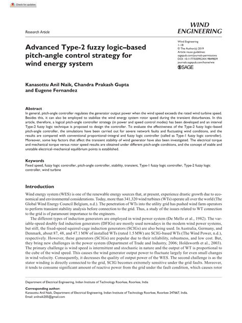 pdf advanced type 2 fuzzy logic based pitch angle control strategy