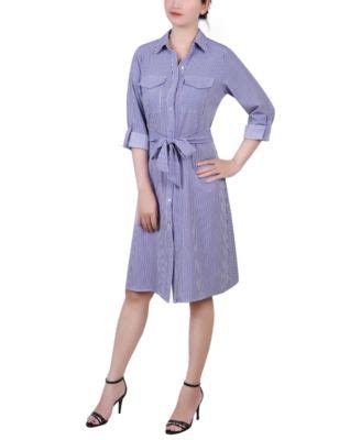 NY Collection Petite Striped Roll Tab Shirt Dress Macy S