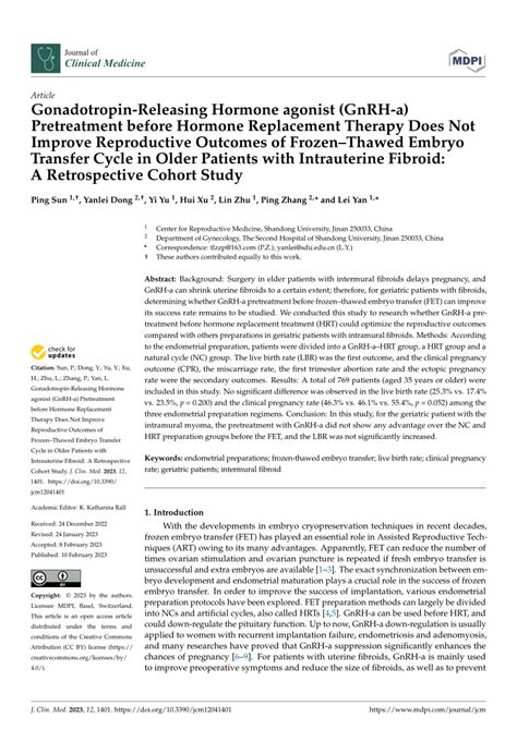 Pdf Gonadotropin Releasing Hormone Agonist Gnrh A Pretreatment Before Hormone Replacement