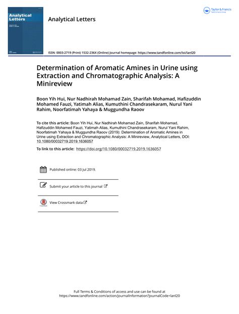 Pdf Determination Of Aromatic Amines In Urine Using Extraction And Chromatographic Analysis A