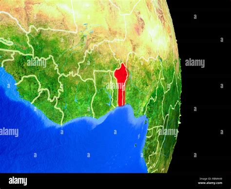 Benin On Realistic Model Of Planet Earth With Country Borders And Very