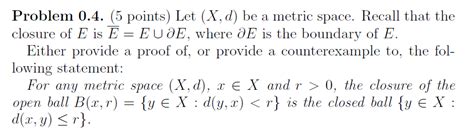 solved problem 0 4 5 points let x d be a metric space