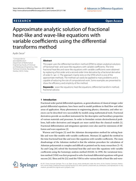 Pdf Approximate Analytic Solution Of Fractional Heat Like And Wave
