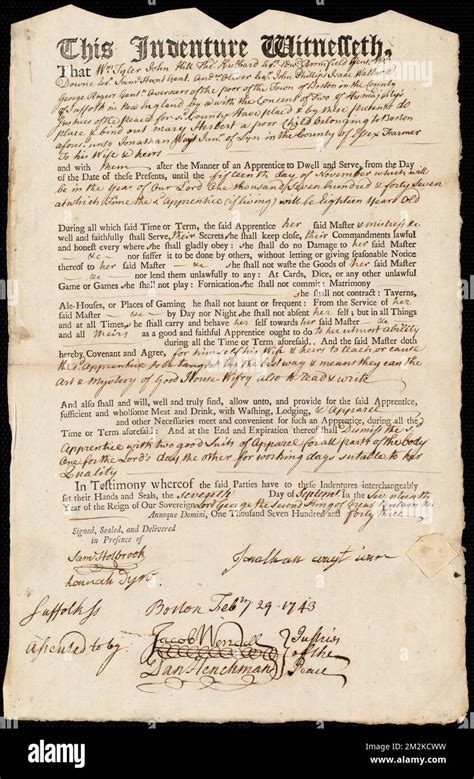 Document Of Indenture Servant Herbert Mary Master Wayt Jonathan