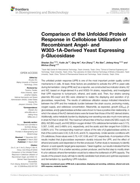 Pdf Comparison Of The Unfolded Protein Response In Cellobiose Utilization Of Recombinant Angel