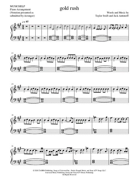 Musichelp Gold Rush Sheet Music Piano Solo In A Major Download