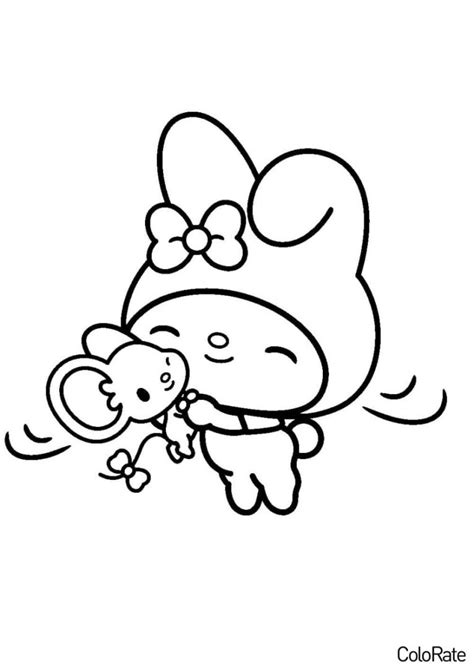 Раскраска Май Мелоди с мышонком распечатать Onegai My Melody