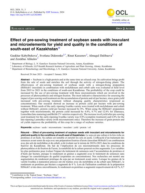 Pdf Effect Of Pre Sowing Treatment Of Soybean Seeds With Inoculant