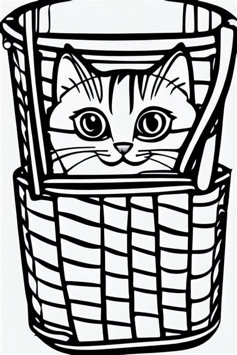 Cute Kitten In A Basket Coloring Book Page Creative Fabrica