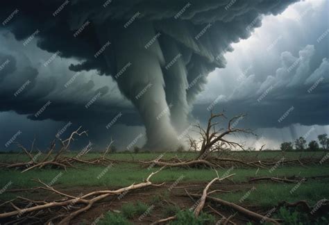 Powerful Tornado Effects Destructive Winds And Debris Creating A