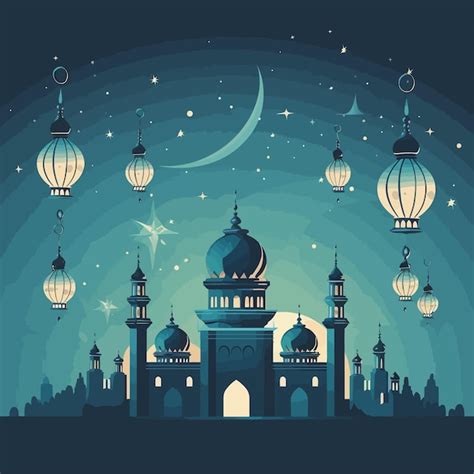 Luna Creciente Y Mezquita Ramadán Realista Vector Premium