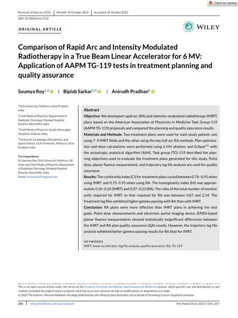Precision Radiation Oncology 2023 Roy Comparison Of Rapid Arc And