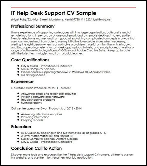 Help Desk Support CV Example MyPerfectCV